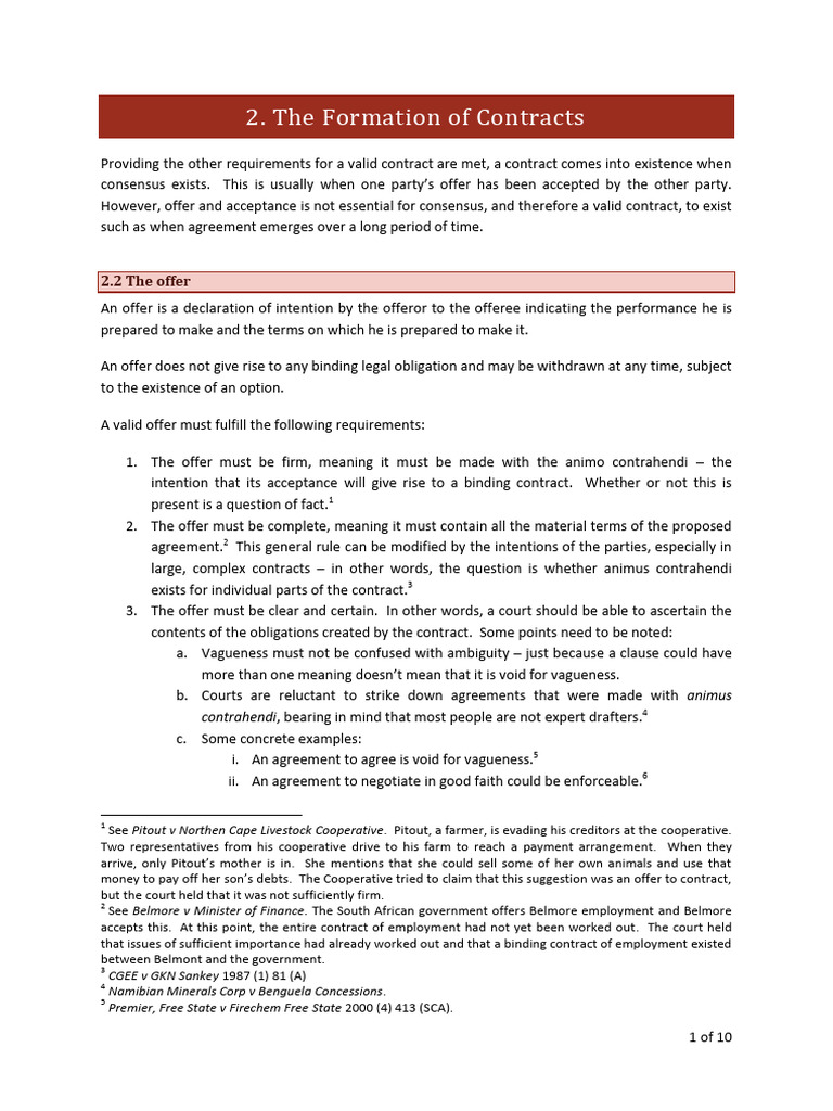 2 The Formation of Contracts | PDF | Offer And Acceptance | Contract Law