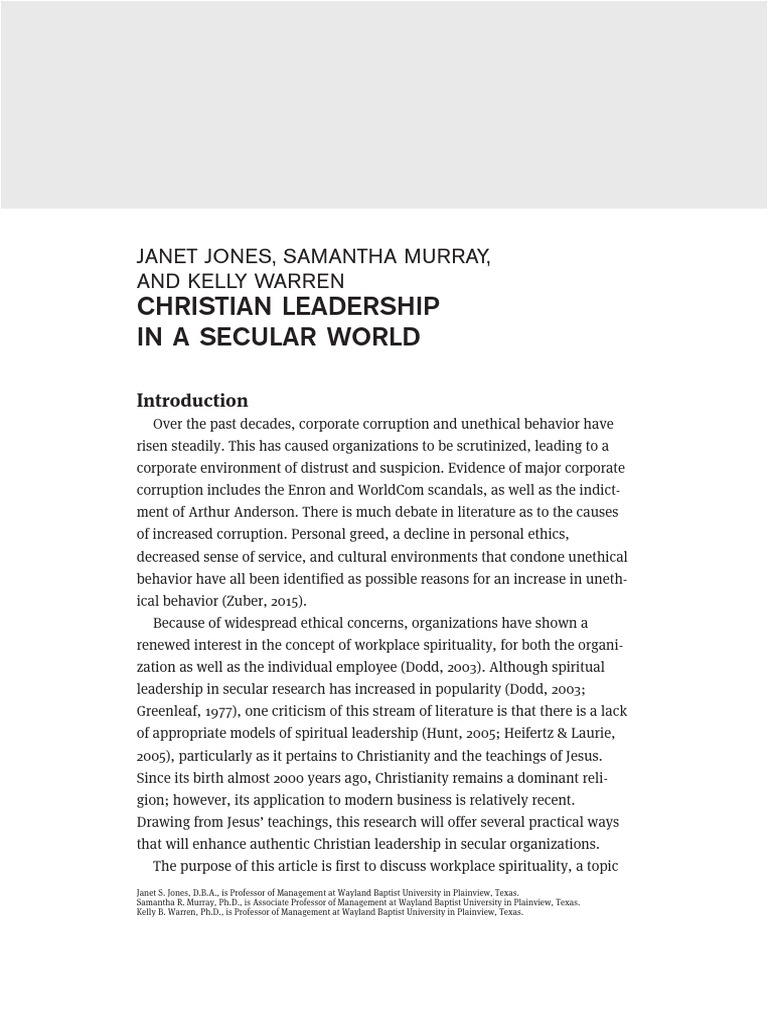 Christian Leadership in A Secular World-1 | PDF | Leadership | Books Of ...