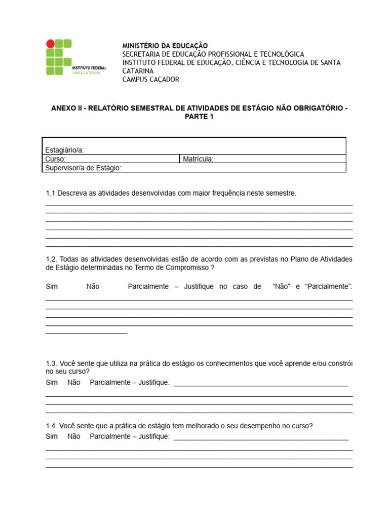 Modelo Relatório Semestral de Estágio | PDF