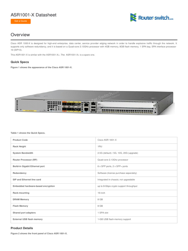 Asr1001 X Datasheet | PDF | Computing | Computer Networking