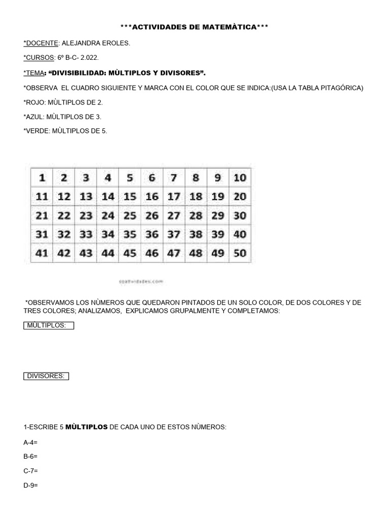 Act. Mat.6º - Divisibilidad | PDF | Matemática Elemental | Teoría de los números
