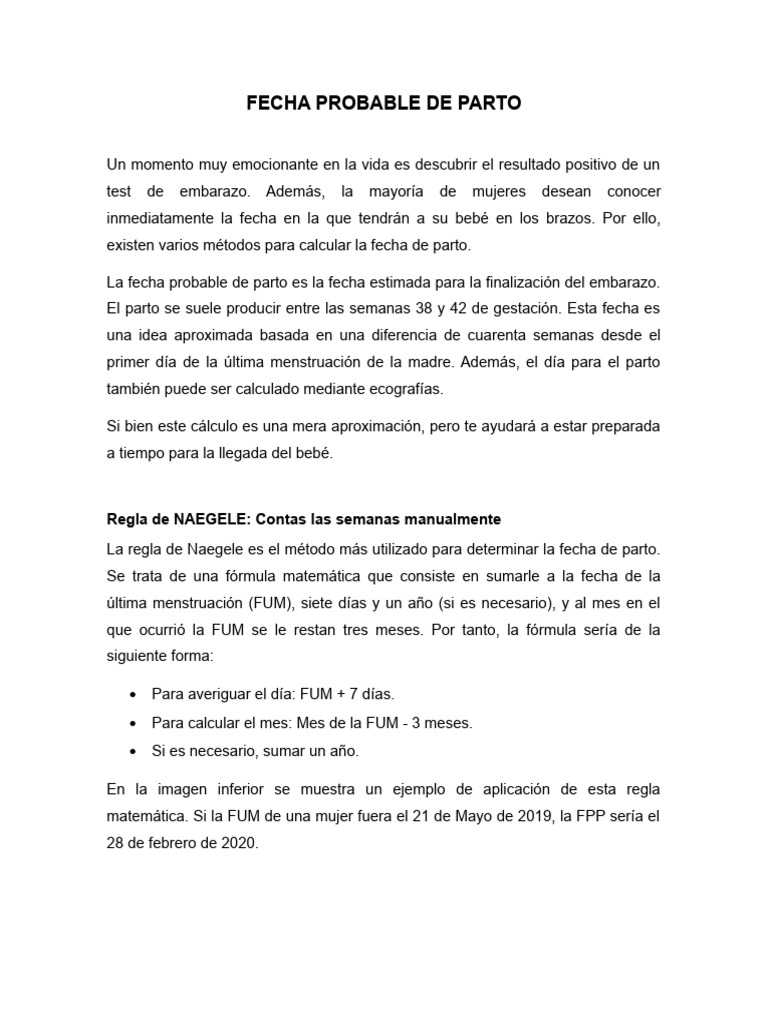 Fecha Probable de Parto | PDF | El embarazo | Parto