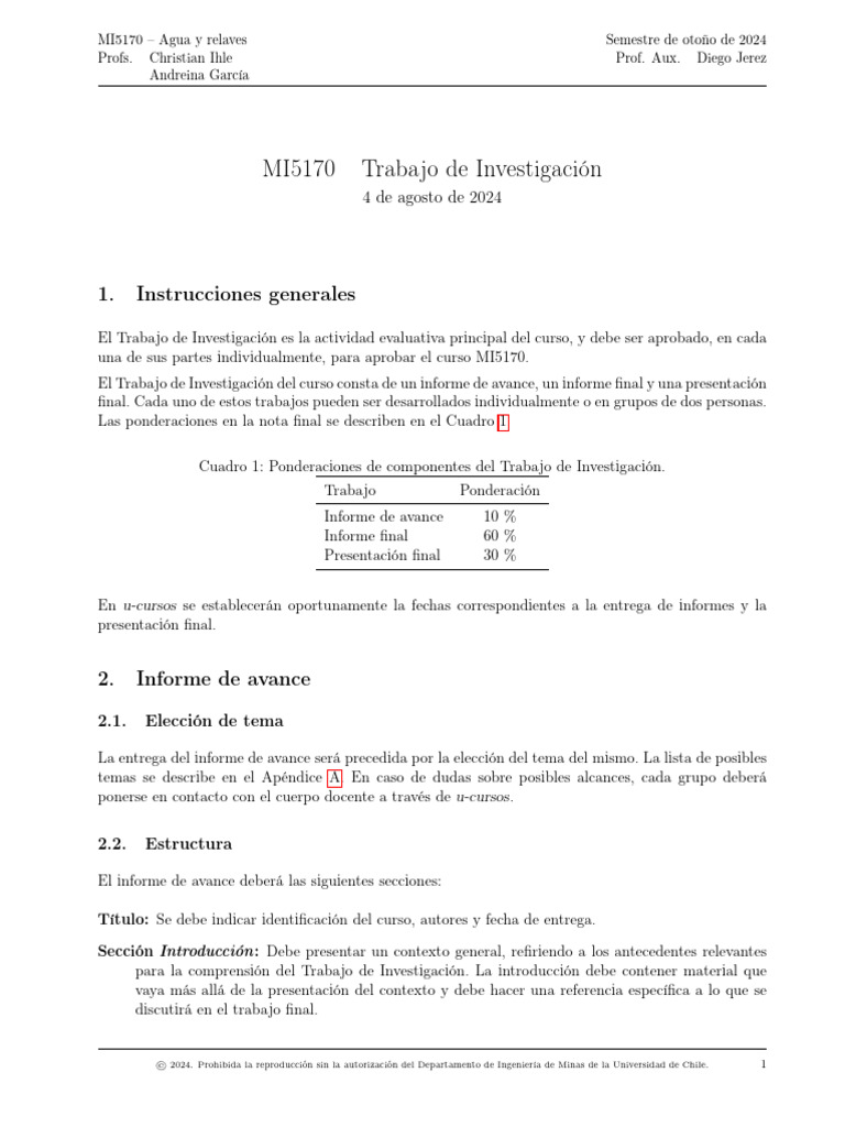 Instrucciones para Desarrollo de Trabajos Finales | PDF | Agua | Minería
