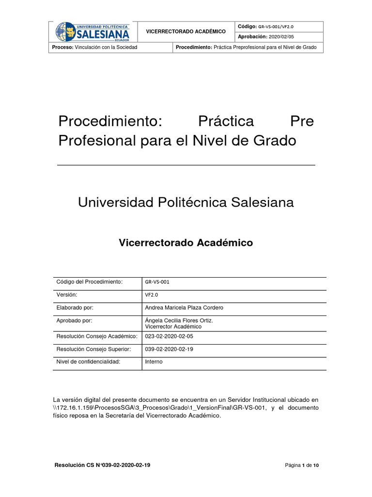 Procedimiento Práctica Pre-Profesional para El Nivel de Grado | PDF ...