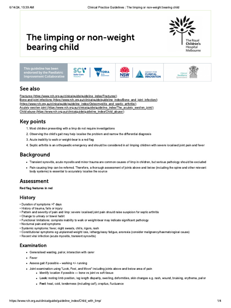 Clinical Practice Guidelines - The Limping or Non-Weight Bearing Child ...