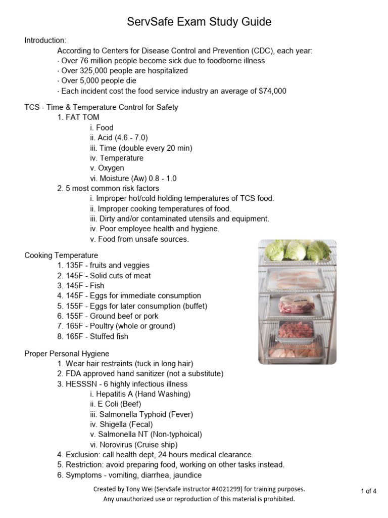 ServSafe Exam Study Guide Overview | PDF | Foodborne Illness