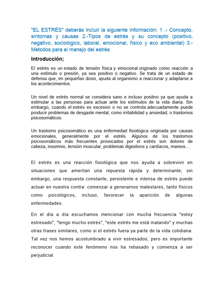 El Estrés | PDF | Estrés (biología) | Ansiedad