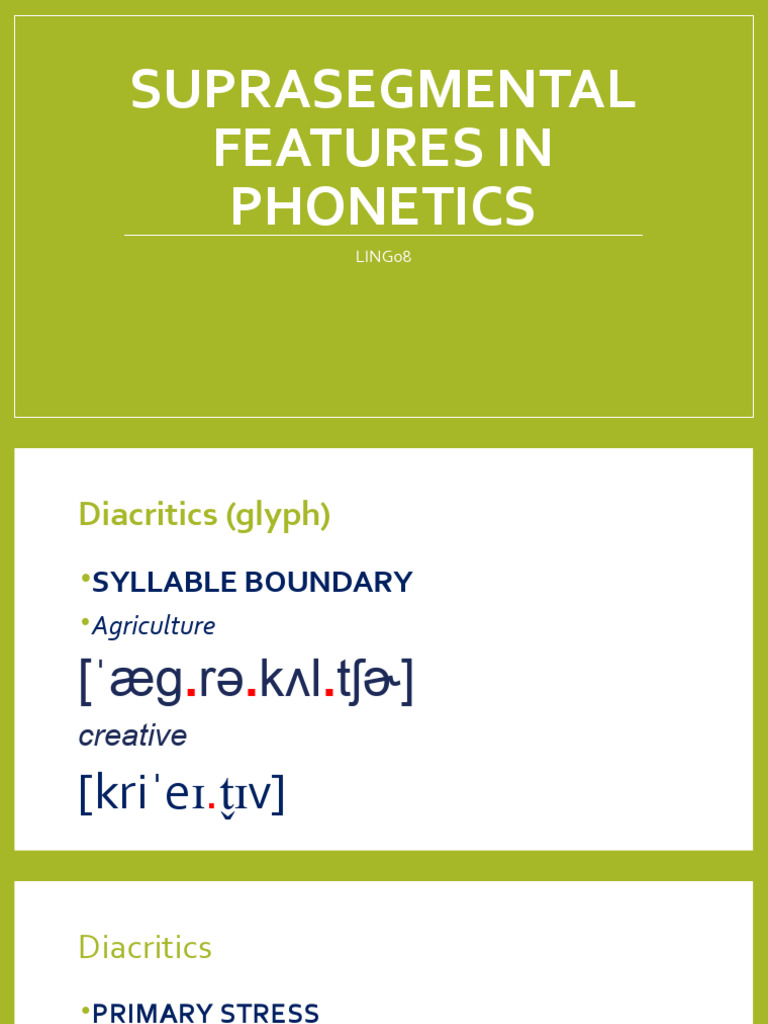 Suprasegmental Features Diacritics (1) | Download Free PDF | Stress ...