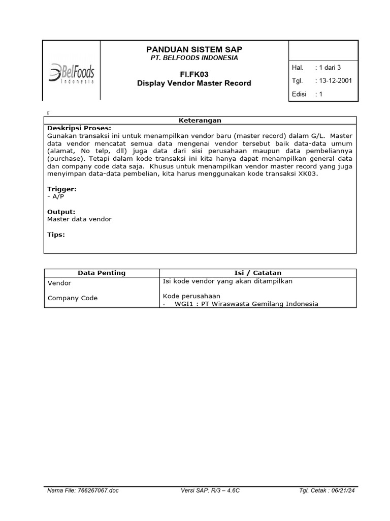 UM - BF.FI.03 (Display Vendor Master Record) - FK03 | PDF