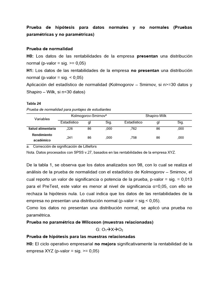 Prueba de Hipótesis para Datos Normales y No Normales | PDF | Valor P ...