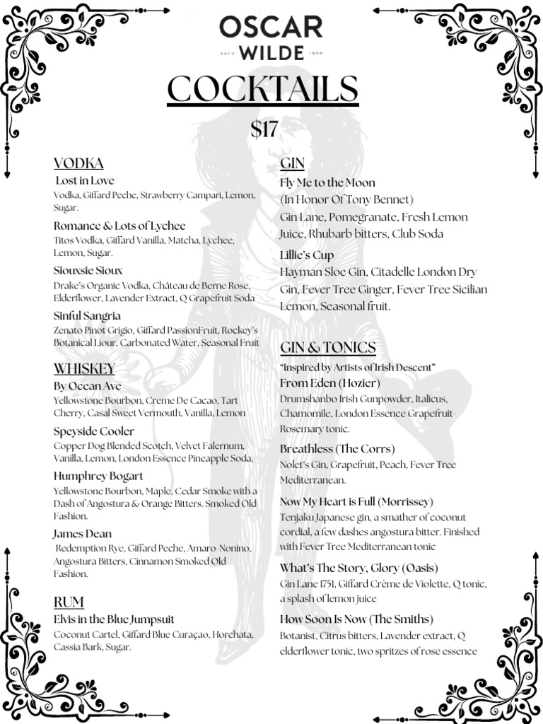 OW Victorian Cocktail Menu | PDF | Gin | Lime (Fruit)
