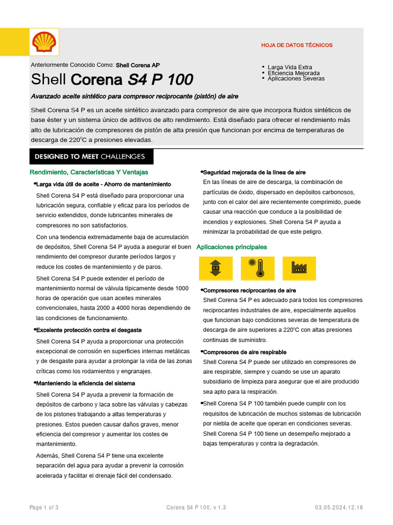 Shell Corena S4 P 100 | PDF | Lubricante | Ingeniería mecánica
