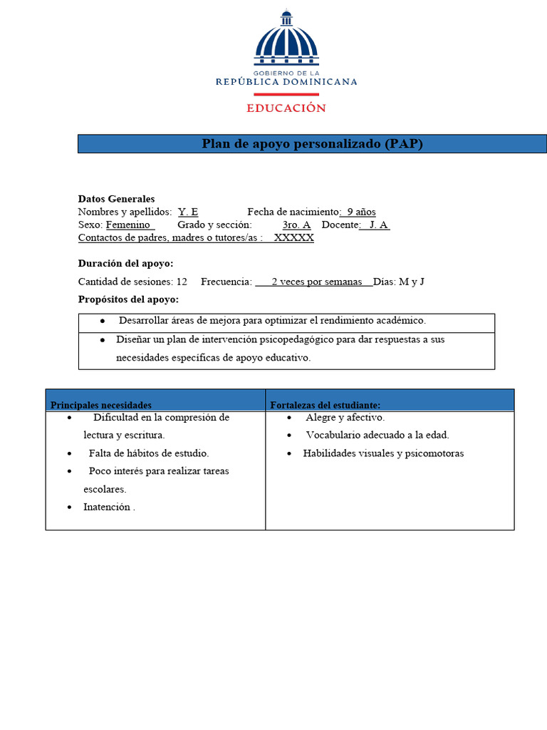 11. Plan de apoyo personalizado DOP (2) esquema para compartir | PDF | Ciencia cognitiva ...