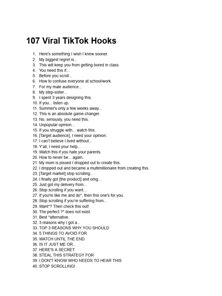 107 Viral Tiktok Hooks | PDF