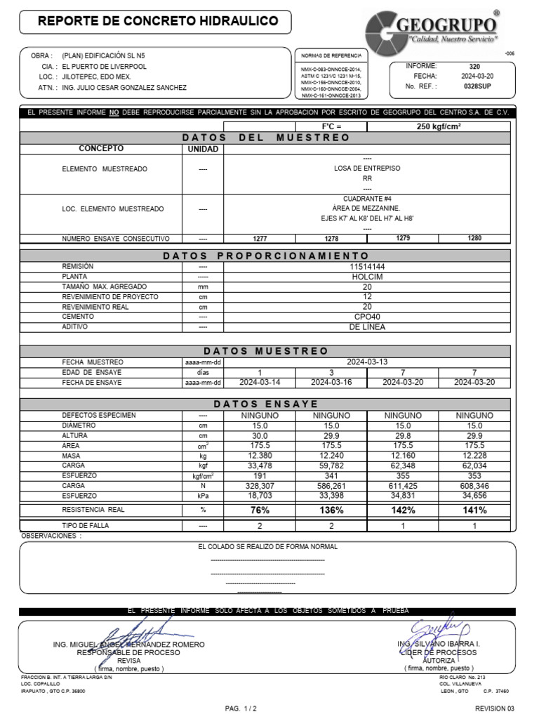 Sgi 16-22 Mar Concretos 250 320 Losa Entrepiso Mezz C4 | PDF