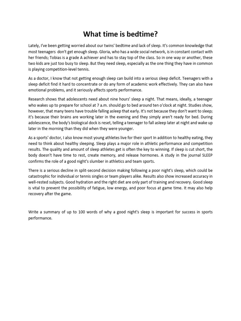 Summary Writing Exercise - What Time Is Bedtime | Download Free PDF ...