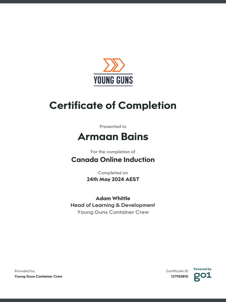 Canada Online Induction Certificate | PDF | Business