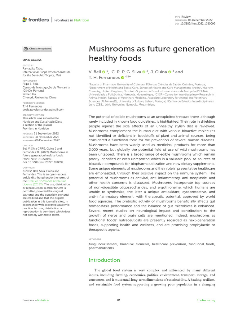 Mushrooms As Future Generation Healthy Foods | PDF | Inflammation | Virus