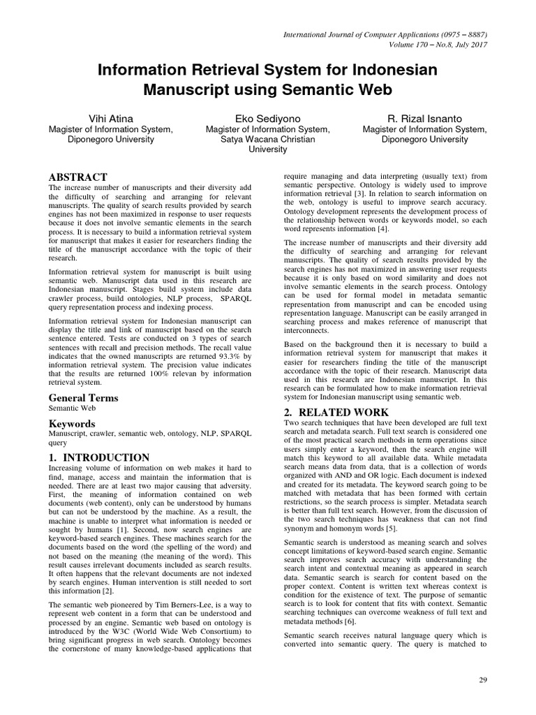 2017 Information Retrieval System For Indonesian Manuscript Using
