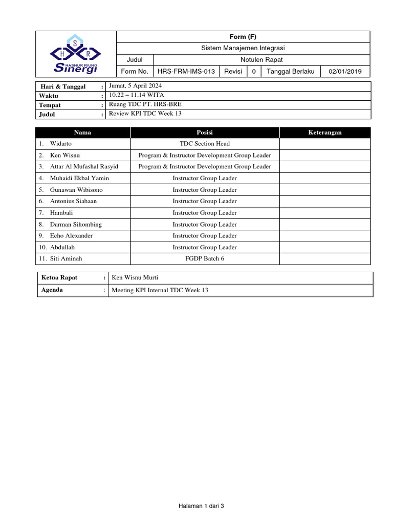 MOM KPI Internal TDC HRS BRE 5 April 2024 | PDF