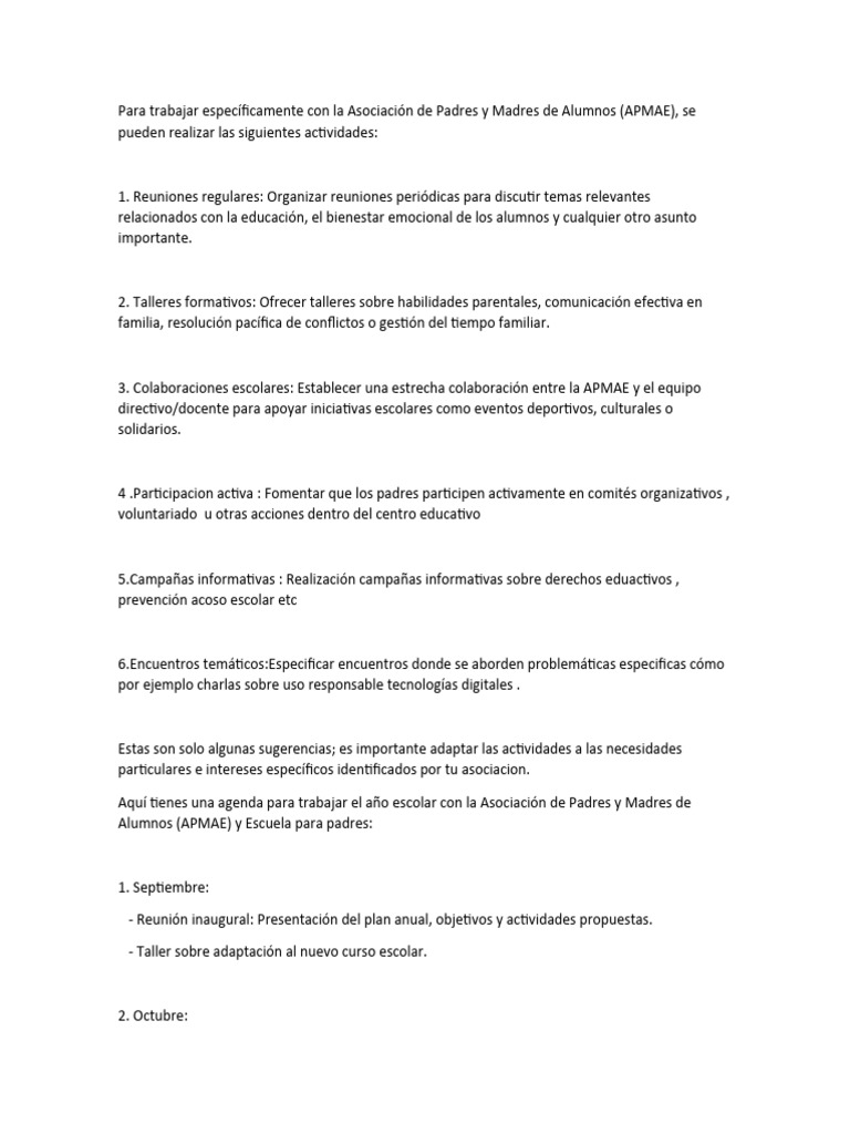 Para Trabajar Específicamente Con La Asociación de Padres y Madres de ... Para Trabajar Específicamente Con La Asociación de Padres y Madres de ...
