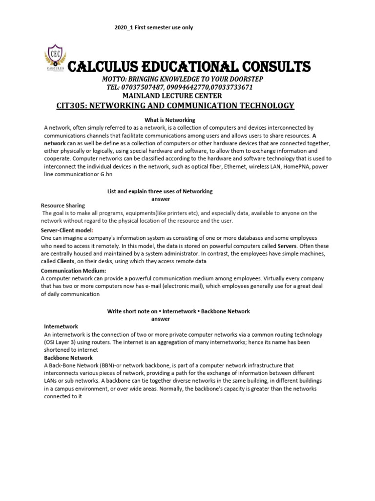 Cit305 Calculus Educational Consult 2020-1-100238 | PDF | Computer ...
