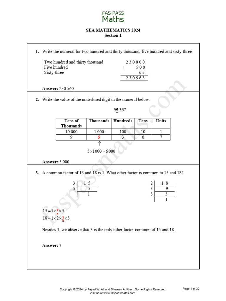SEA Maths 2024 Past Paper Solutions | PDF | Geometry | Mathematics