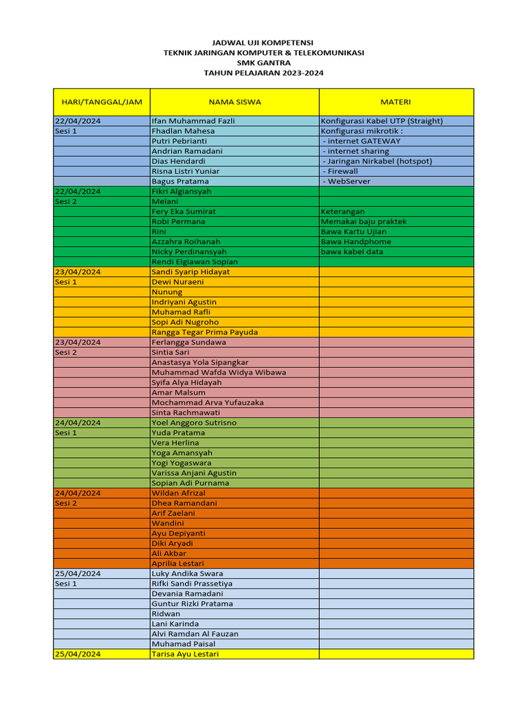 Jadwal Ujikom 2023-2024 | PDF