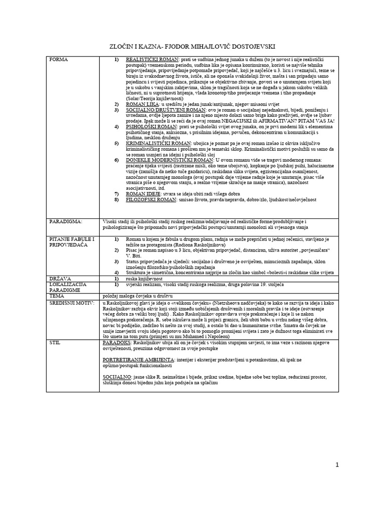 Tablica Zločin I Kazna | PDF