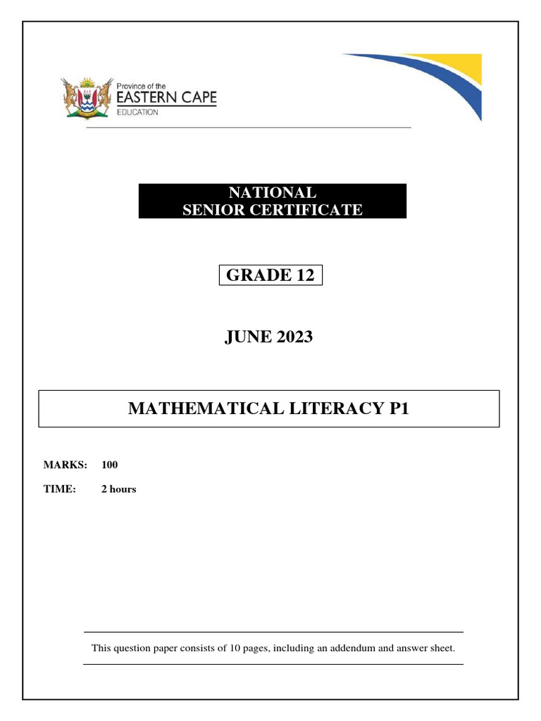 MATHS LIT P1 GR12 QP JUNE 2023 - English | PDF | Taxes | Insurance MATHS LIT P1 GR12 QP JUNE 2023 - English | PDF | Taxes | Insurance