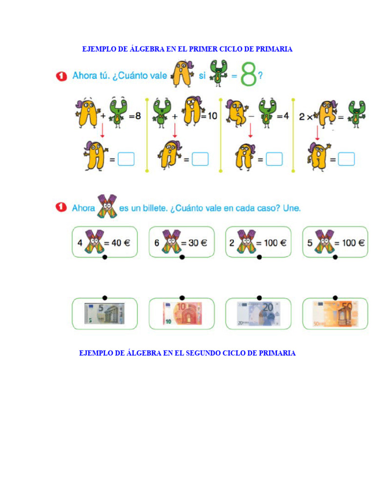 Ejemplos de Álgebra en Primaria | PDF