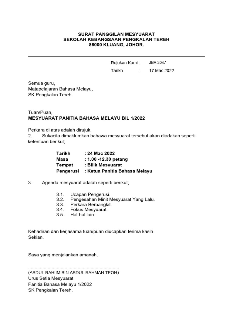 Minit Mesy BM 1-2022 | PDF