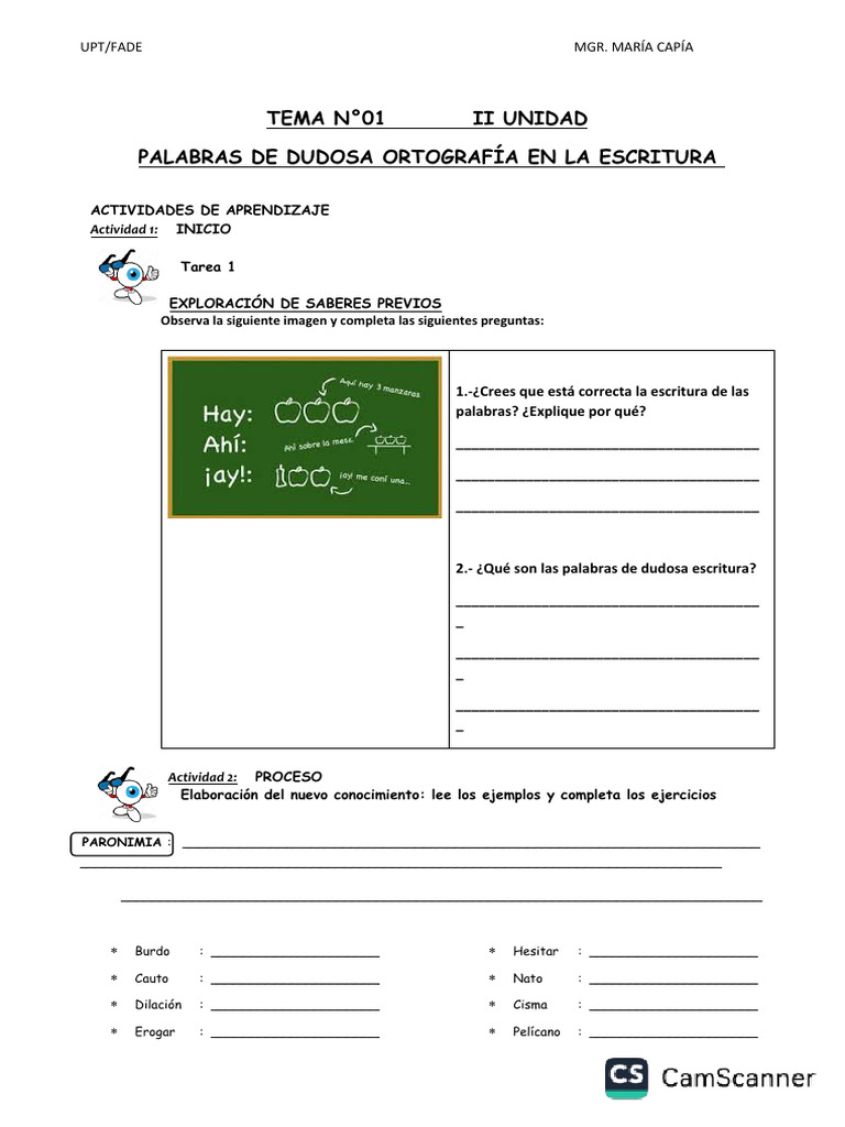 Palabras de Dudosa Ortografía. RESUELTO | PDF