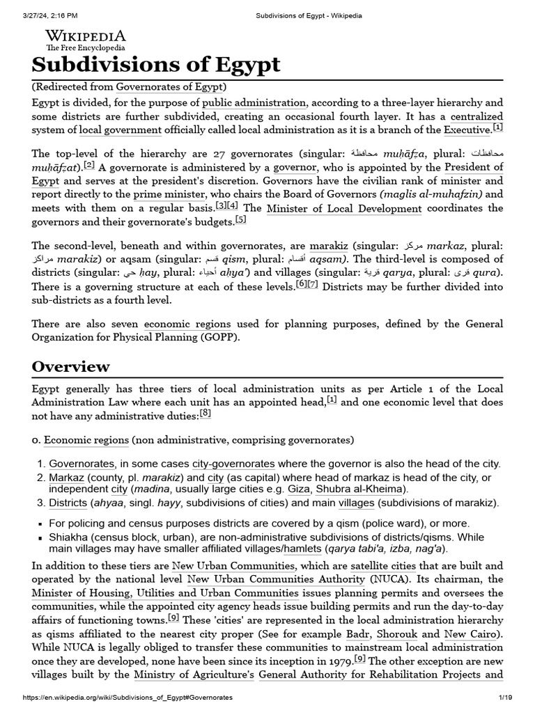 Egypt's Administrative Subdivisions Explained | PDF | Political Science | Government