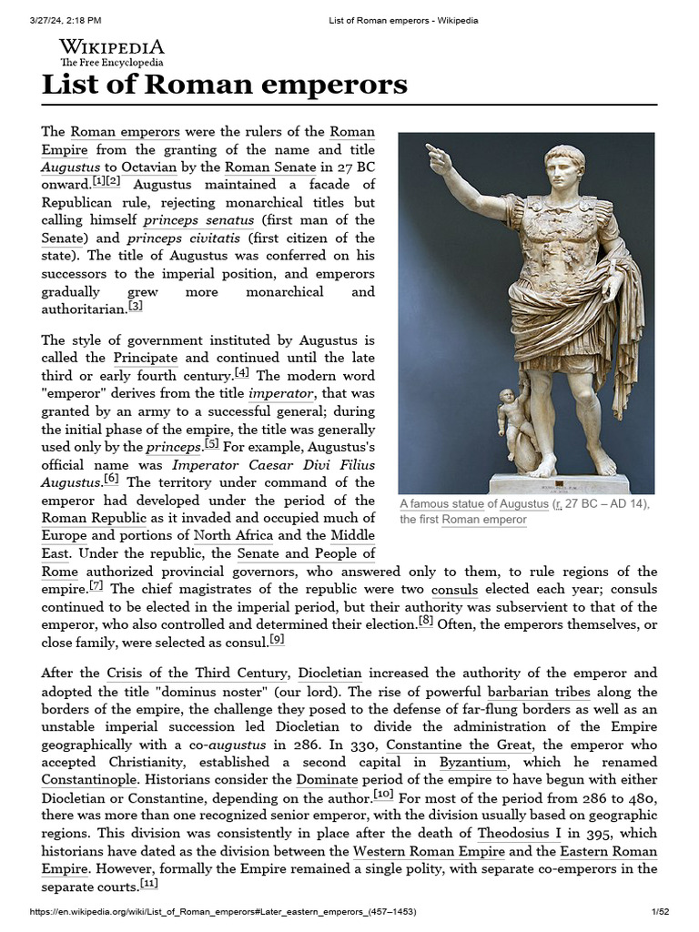 List of Roman emperors - Wikipedia | PDF | Augustus | Claudius