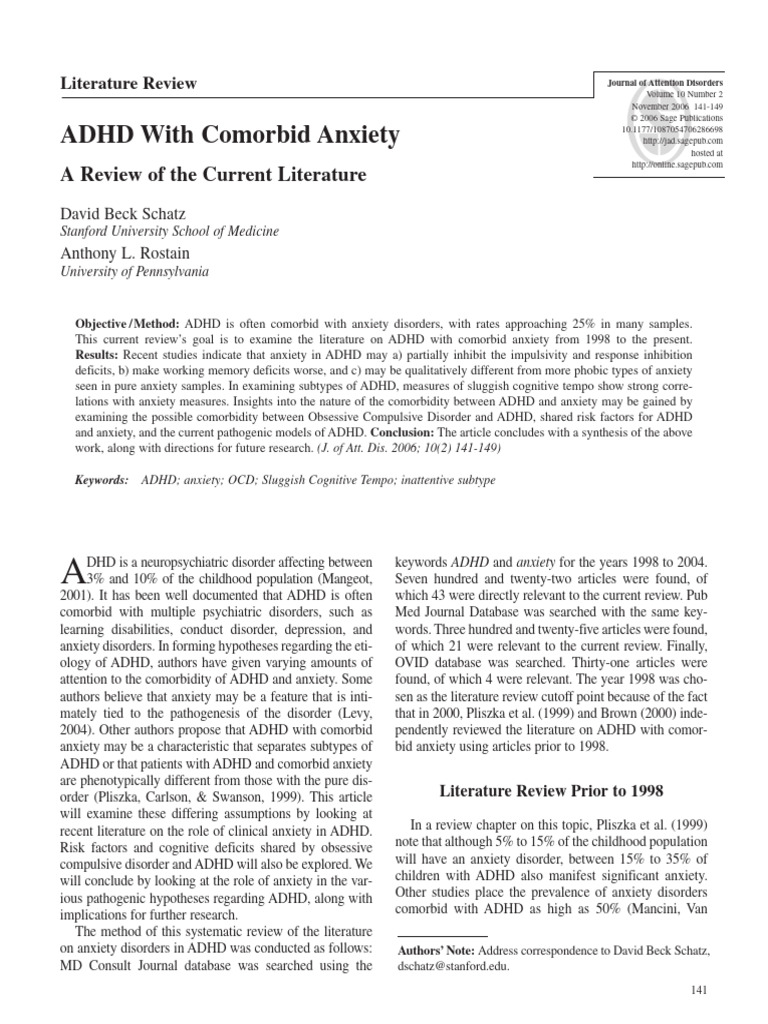 ADHD With Comorbid Anxiety | PDF | Attention Deficit Hyperactivity Disorder | Obsessive ...