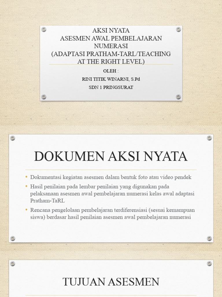 Aksi Nyata Asesmen Awal Numerasi Partham | PDF