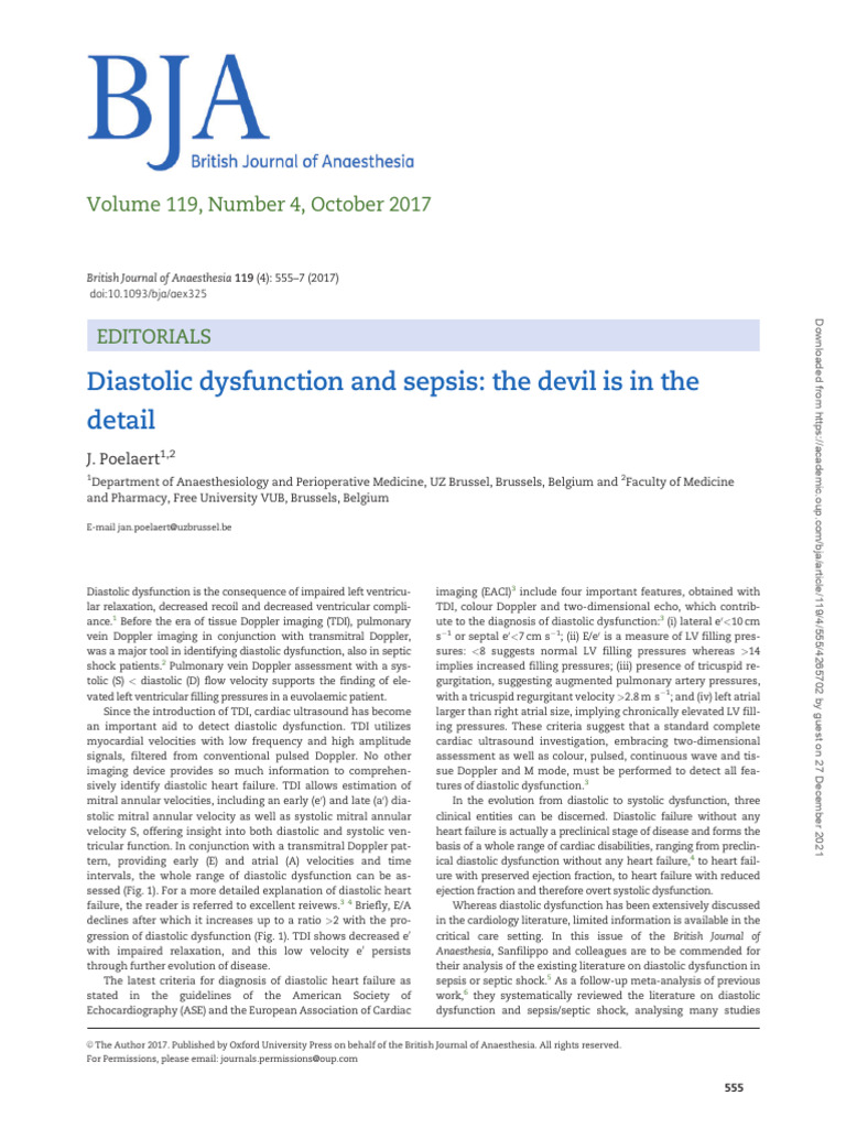 Diastolic Dysfunction in Sepsis | PDF | Diastole | Heart Failure