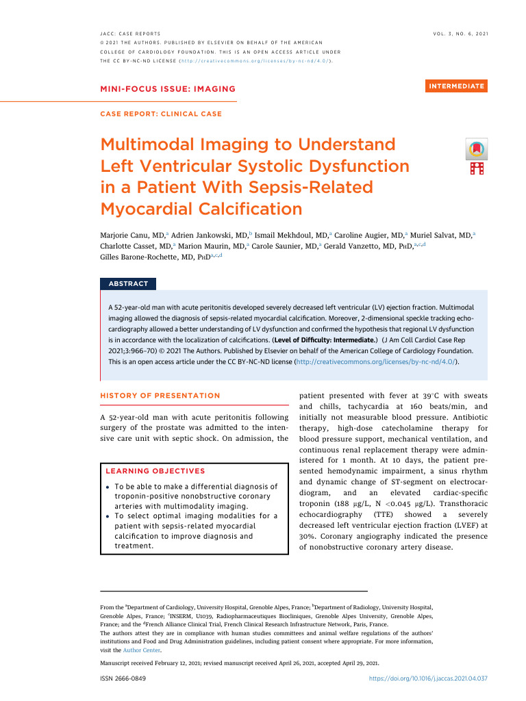 Multimodality Imaging in Sepsis Related Myocardial Calcification | Download Free PDF | Sepsis ...