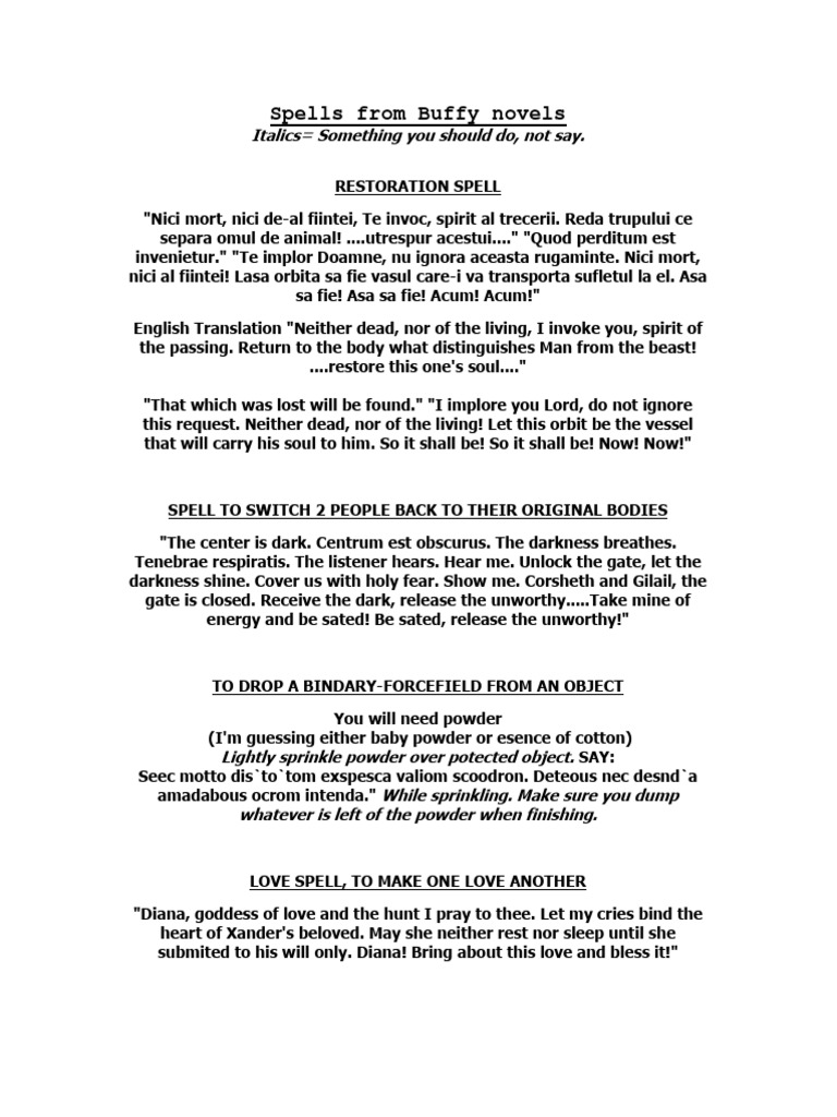 Buffy The Vampire Slayer RPG - Willow's Spells | PDF