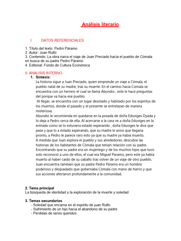 Analisis Literario de Pedro Paramo 1 | PDF