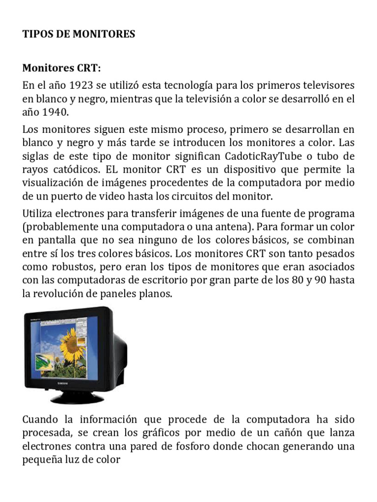 TIPOS DE MONITORES | PDF | Pantalla de cristal líquido | Monitor de ...