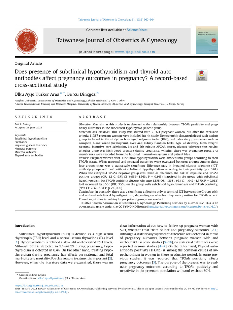 Does Presence of Subclinical Hypothyroidism and Thyroid Auto Antibodies Affect Pregnancy ...