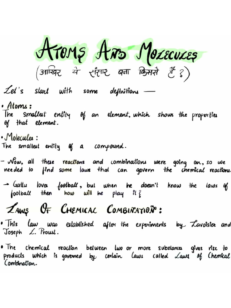 Atoms and Molecules - Class-9th Notes | PDF