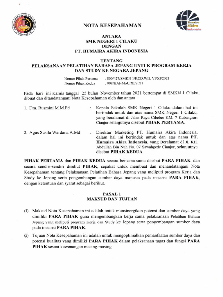 MoU LPK Humaira | PDF