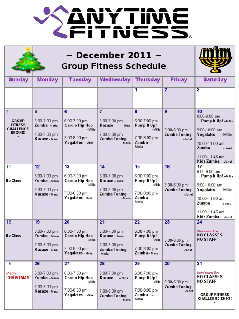 December Group Fitness Calender | PDF