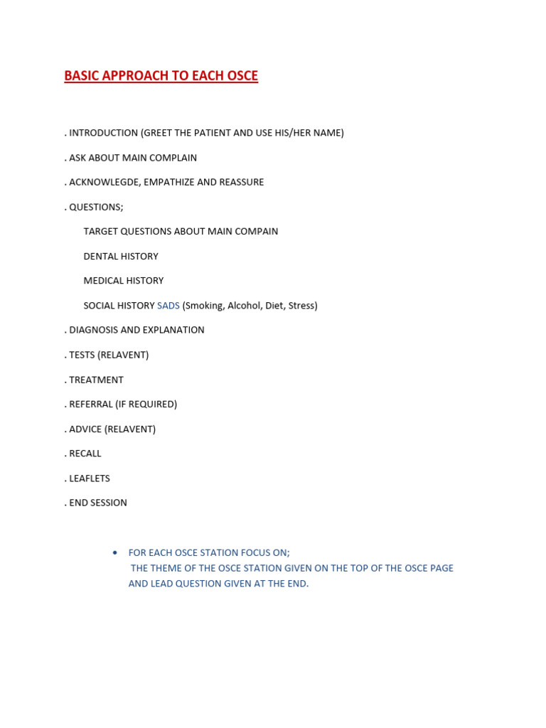 Basic Approach To Each Osce | PDF | Diseases And Disorders | Clinical ...