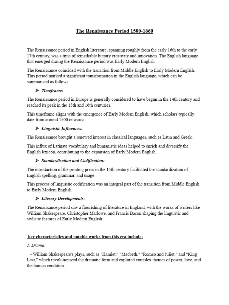 The Renaissance Period in English Literature | PDF | English Literature ...