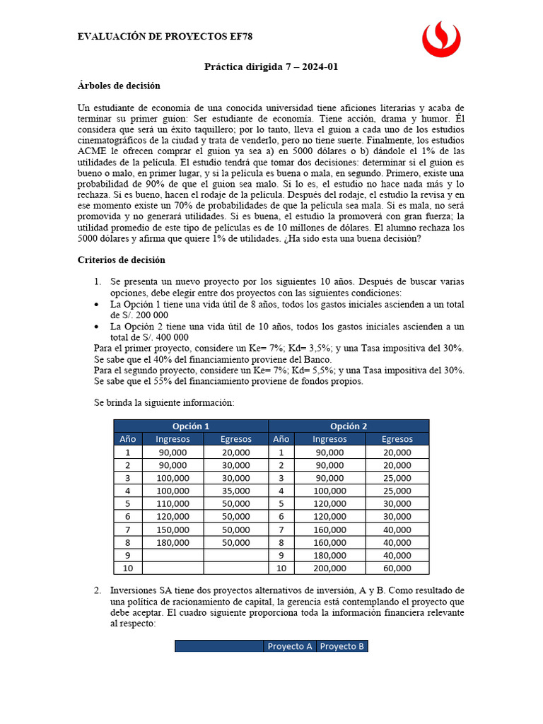 PD7 - Evaluación de Proyectos - 2024-01 | PDF | Economias