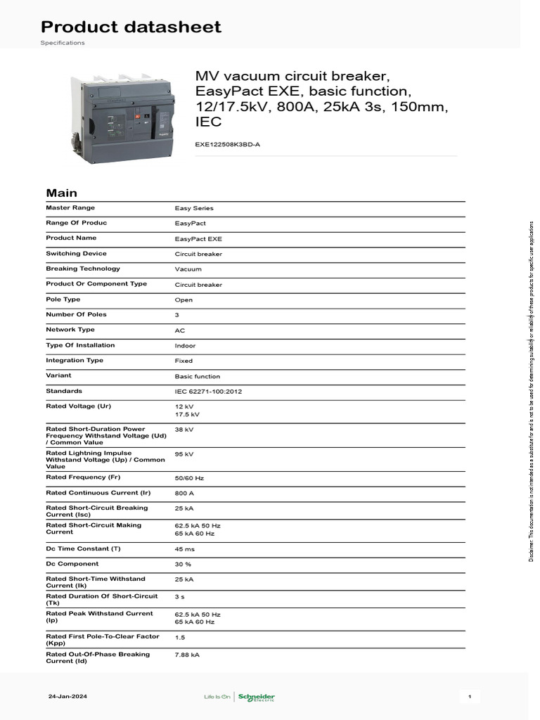 Schneider Electric - EasyPact-EXE - EXE122508K3BD-A | PDF | Electrical ...